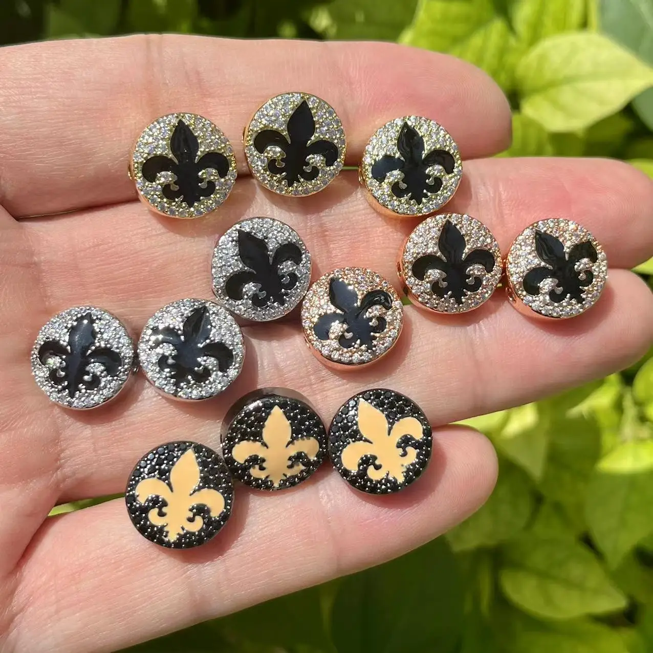 10Pcs-Lot-Brass-Spacer-13mm-Diameter-Zirconia-Pave-Beads-Fleur-De-Lis-Saint-Accessory-for ...