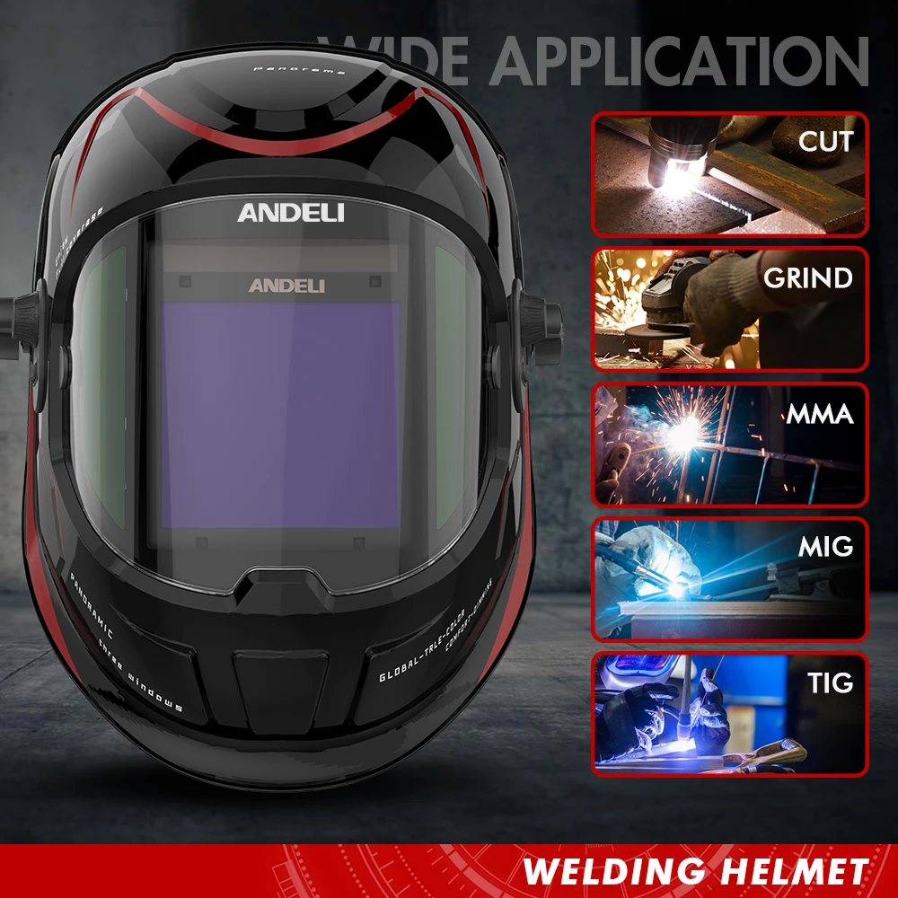 ANDELI Auto Darkening Welding Helmet Large Screen 180° View True Color ...