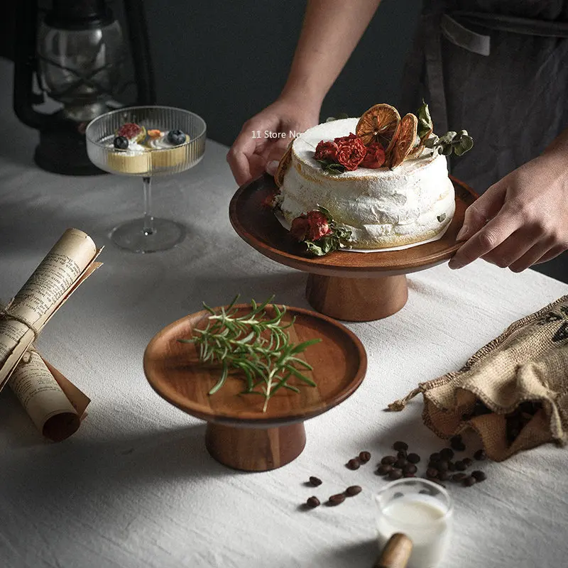 Japanese-Style-Acacia-Wood-Tall-Cake-Tray-Ornament-Wedding-Dessert ...