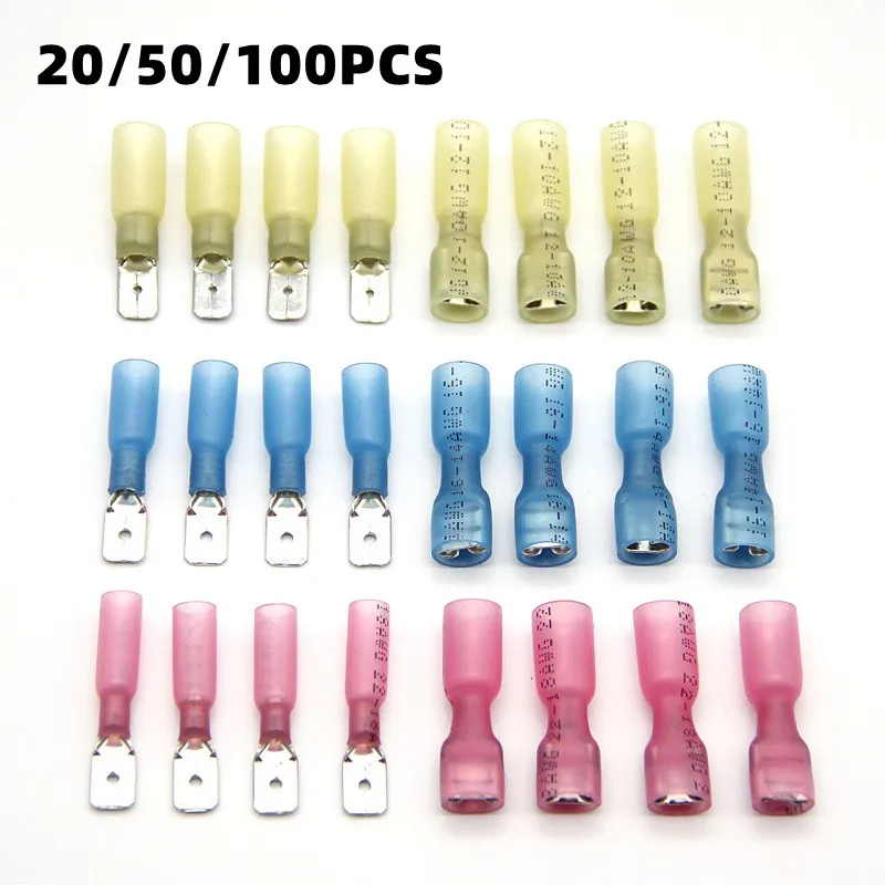 20/50/100PCS Male Female Heat Shrink Spade Crimp Terminal Waterproof ...