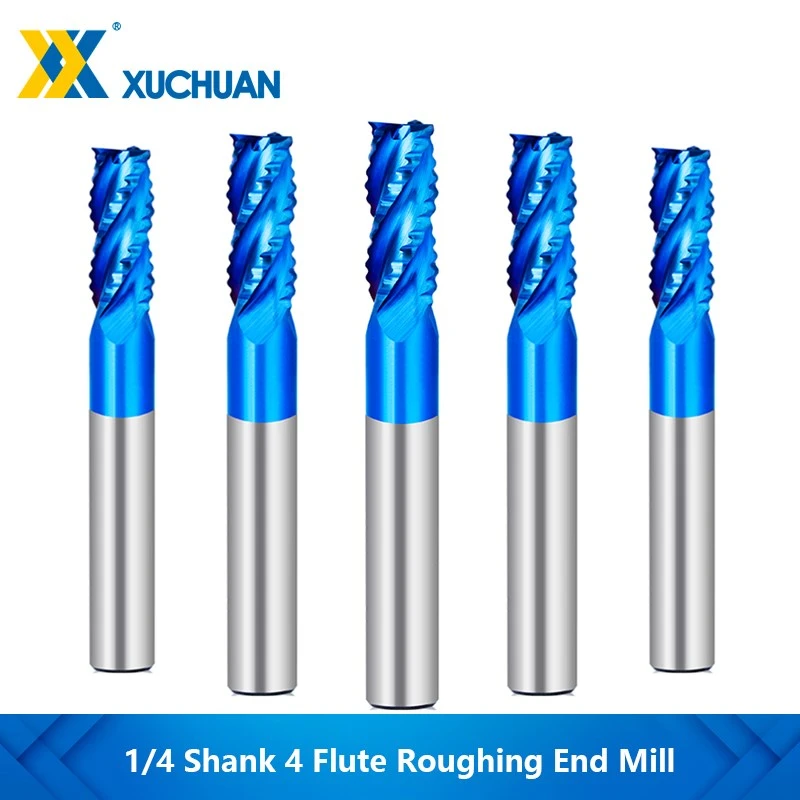 Roughing End Mill 1/4" Shank Nano Blue Coated Carbide Endmills 4 Flute ...