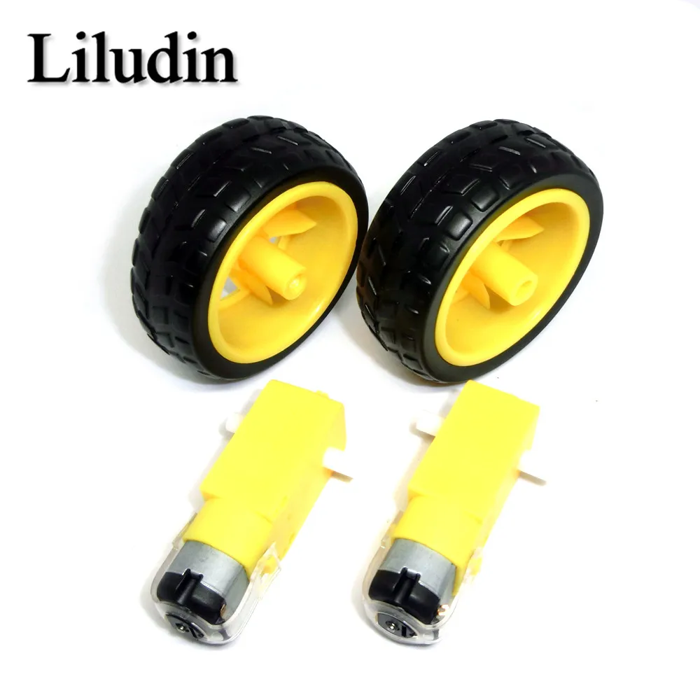 DC Electric Motor with Plastic TT Motor Tire Wheel 3-6V Dual Shaft Gear ...