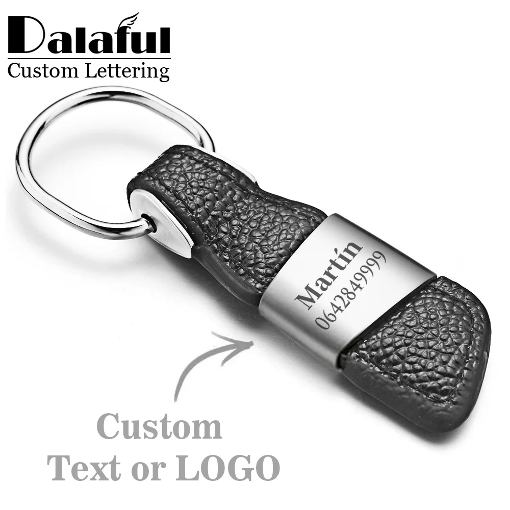 Genuine Leather Keychains Custom Lettering Keyrings Metal Engrave Name ...