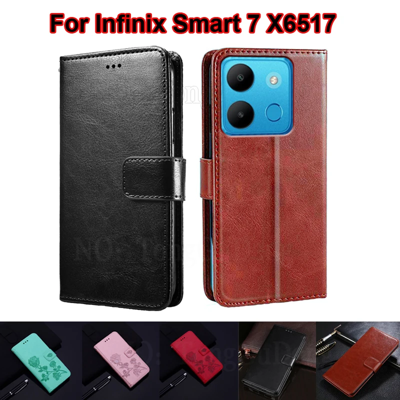 Leather-Case-For-Infinix-Smart-7-X6515-Case-Wallet-Flip-Phone-Cover-For ...