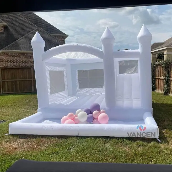 15FT Inflatable White bounce house with Slide, Large Front Ball Pit and ...