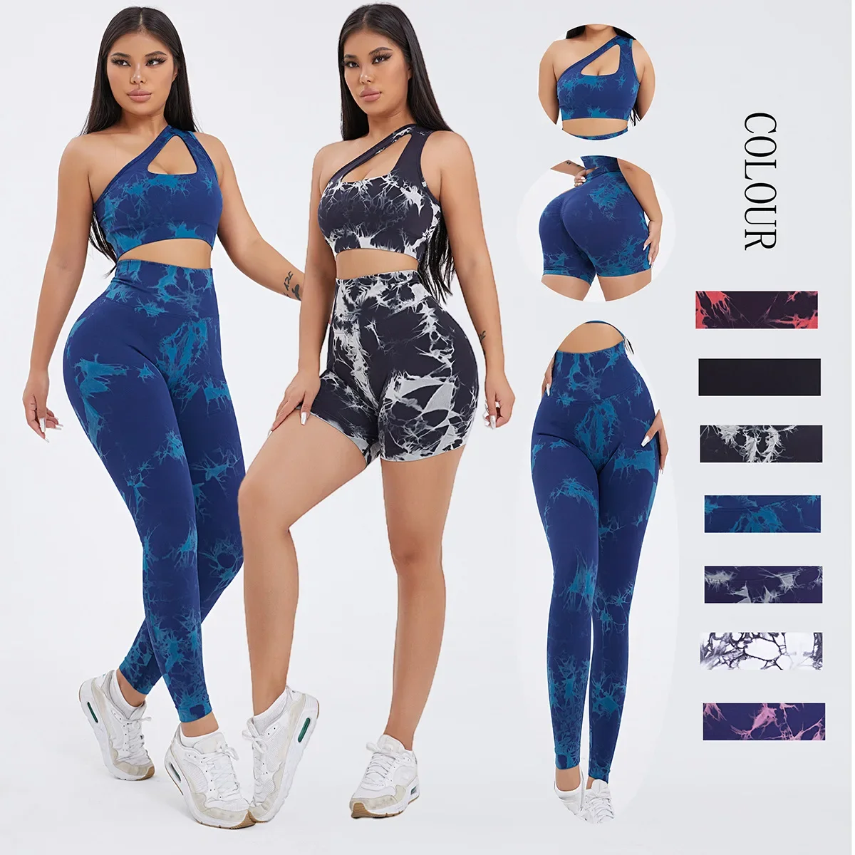 Seamless-One-Shoulder-Tie-Dye-Yoga-Sets-Sports-Fitness-Hip-lifting-Pants-Tight-Vest-Suits ...