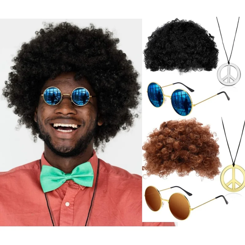 Cosplay Party Festival Hippie Suit Set Exaggerated Wig Sunglasses ...