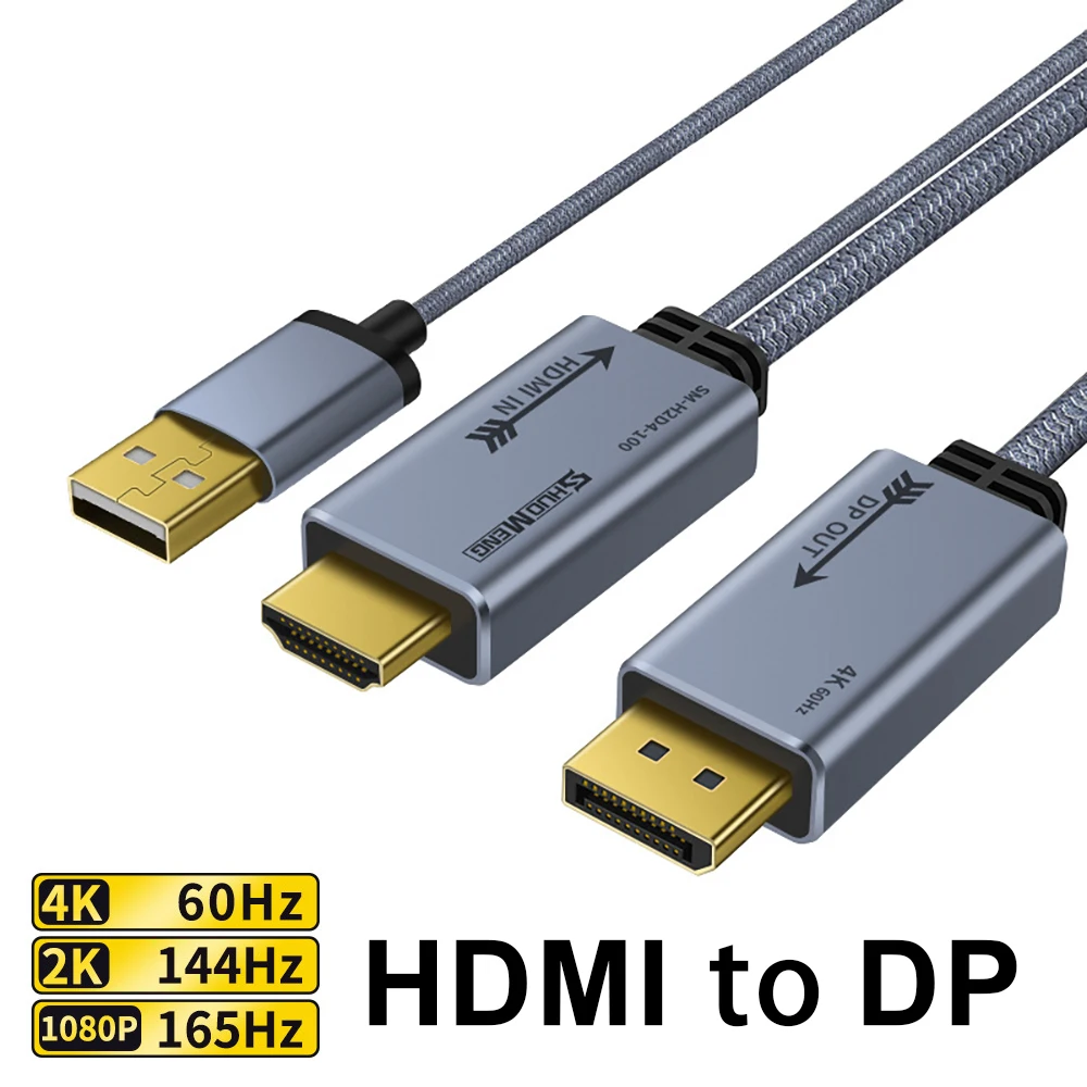 4K-HDMI-to-DP-Cable-Adapter-HDMI-To-Display-Port-Converter-Audio-Video ...
