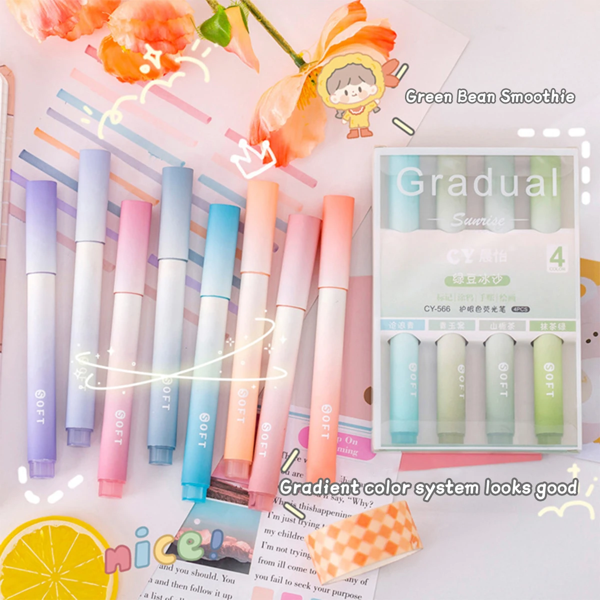 Highlighter-Set-Color-Markers-Cute-Pens-Double-Ends-Pastel-Stabilo ...