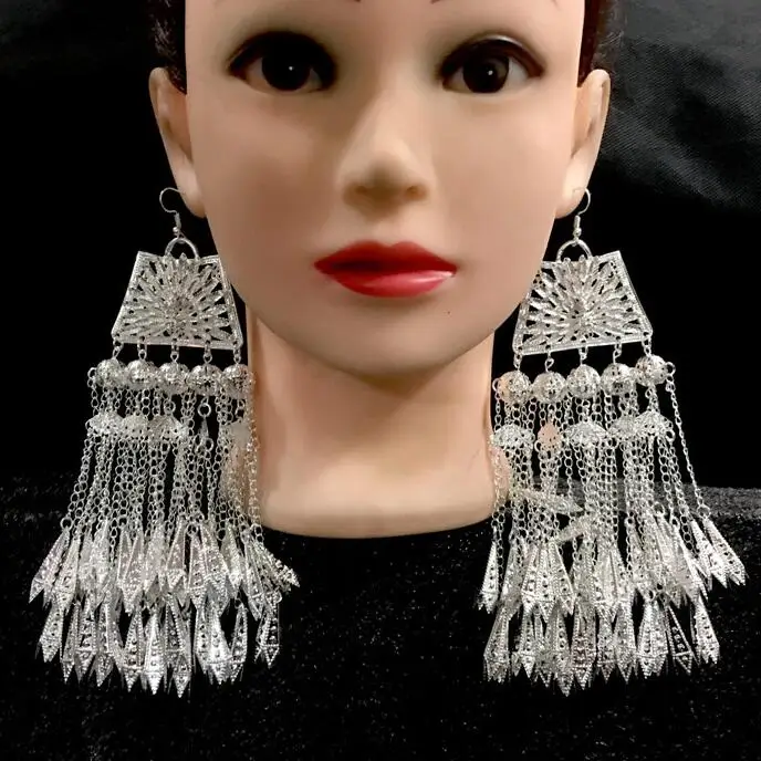 Chinese-Hmong-Earrings-Big-Sliver-Colour-Women-Miao-Performance ...