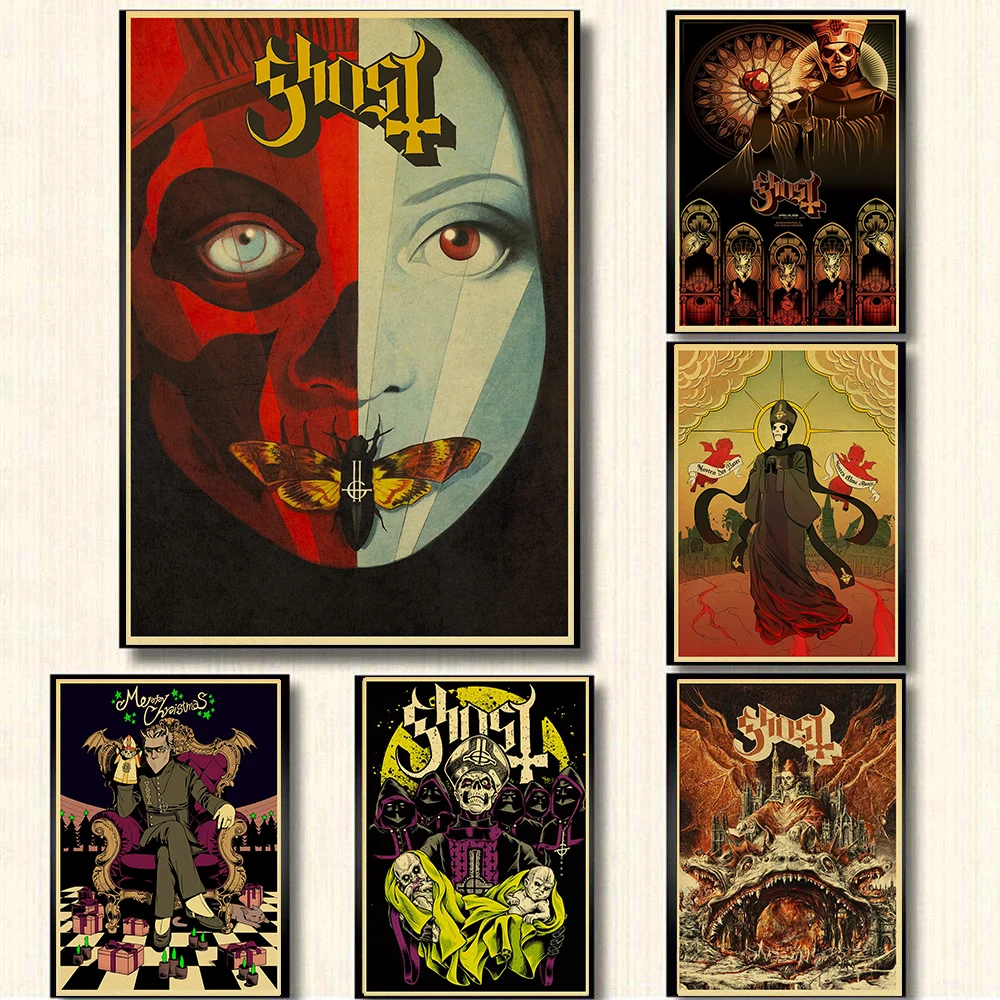 Clássico fantasma banda papel kraft cartaz retro decoração alternativa ...
