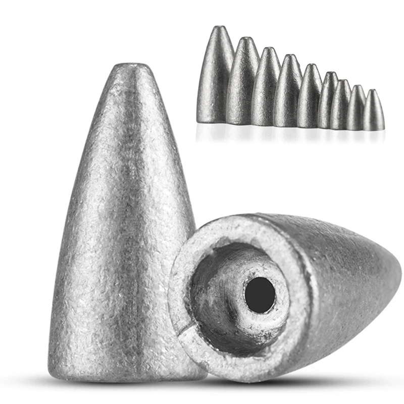 10Pcs/Lot Fishing Bullet Weight Bullet Shape Lead Sinker 7 Sizes For ...
