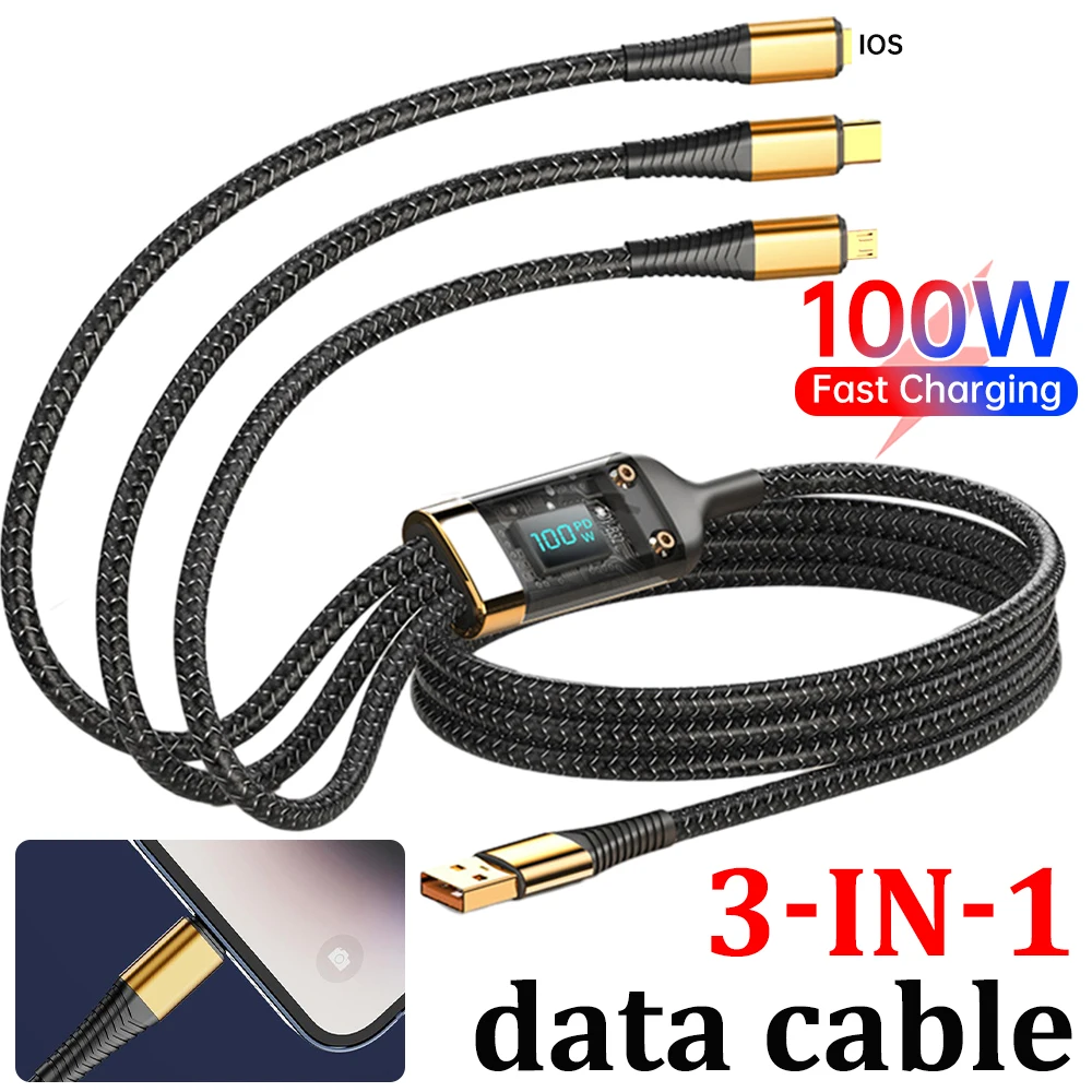 3-in-1-100W-Digital-Transparent-Charging-Cable-Super-Fast-Charging-3-in ...