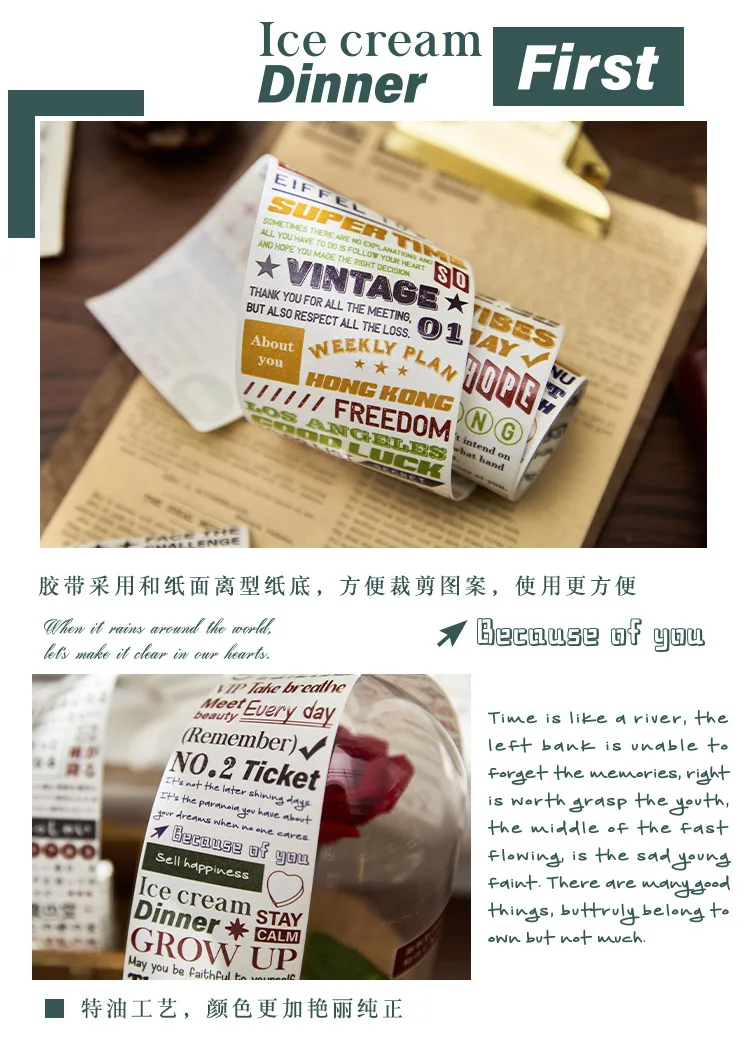 Basic Text Word Masking Washi Tape Vintage English Special Oil ...