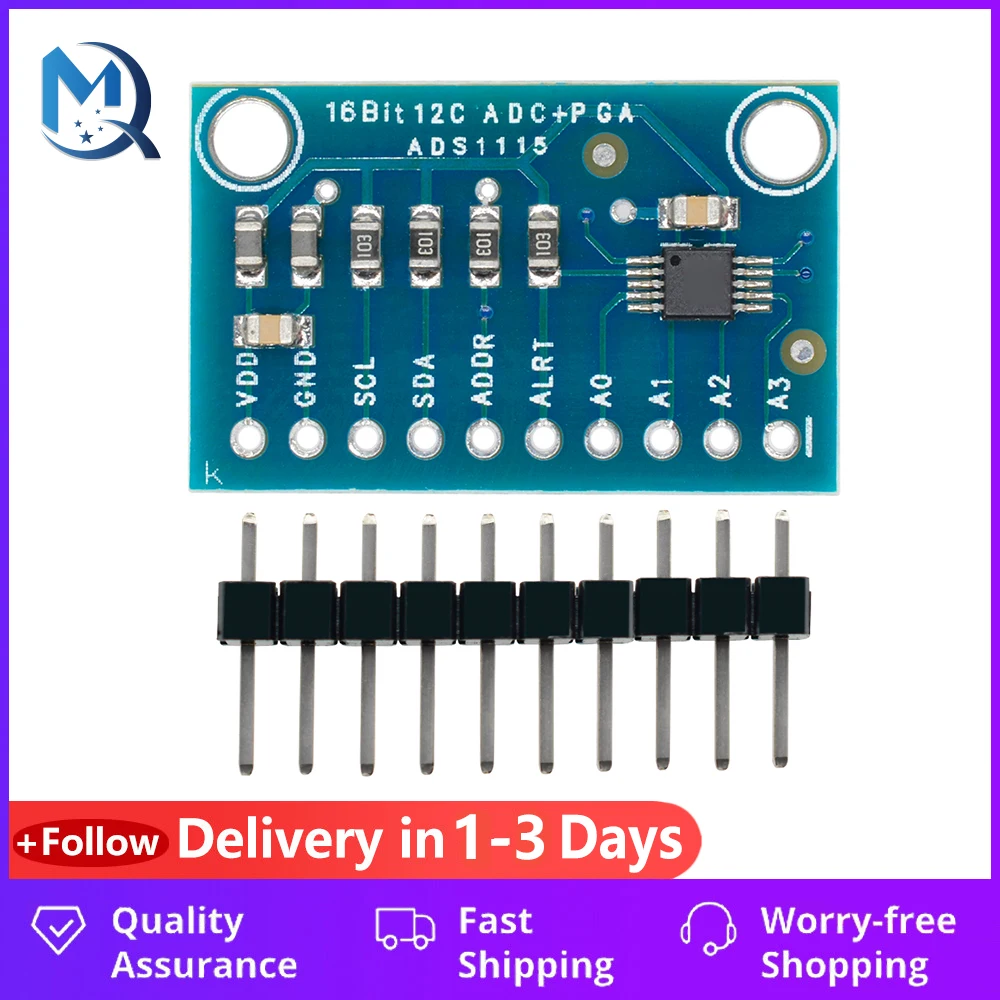 16 bit i2c ads1115 módulo adc 4 canal com pro amplificador de ganho rpi ...