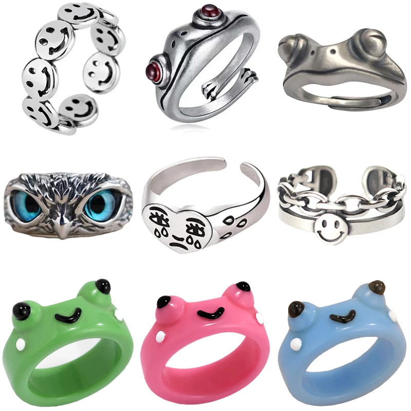 Anillos-de-dise-o-Simple-para-hombre-y-mujer-sortija-sonriente-de-rana ...