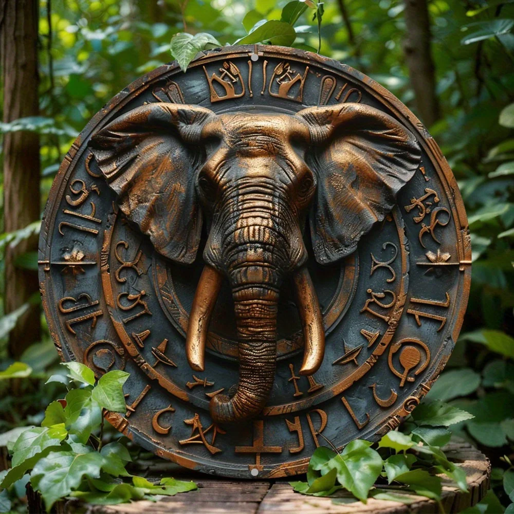 Round Aluminum Sign, Elephant Wall Art Decor Metal Sign, for Office ...