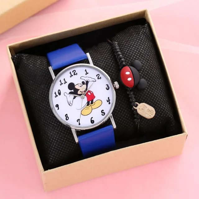 New Disney Womens Children Watch Bracelet Set Gift Box Fashion Mickey Mouse Cartoon Watches for ...
