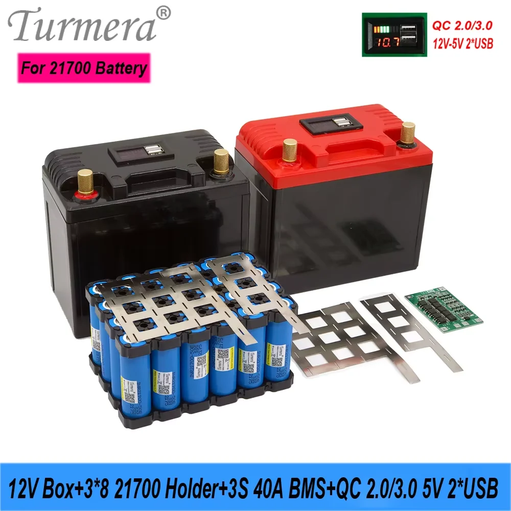 Turmera 12V Motorcycle Battery Case 3*8 21700 Battery Holder 40A ...