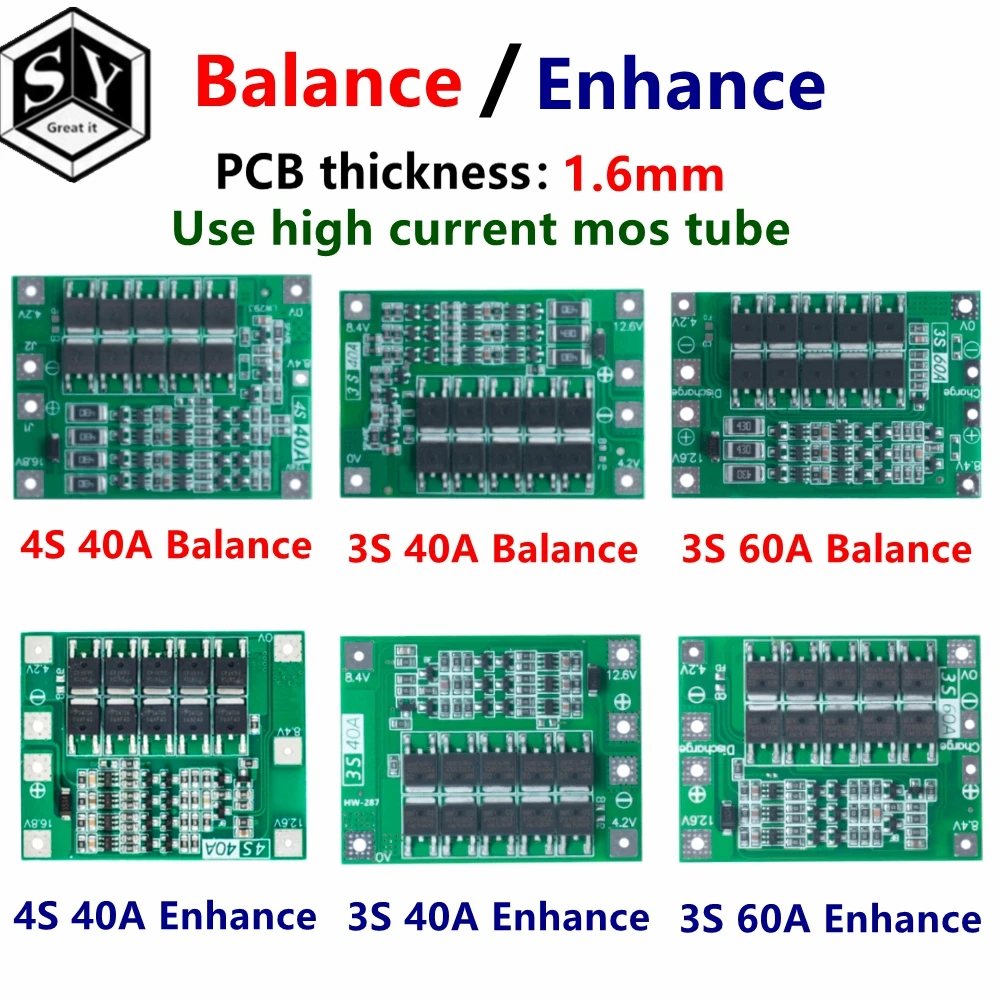 3s/4s 40a 60a Li-ion Lithium Battery Charger Protection Board 18650 Bms ...