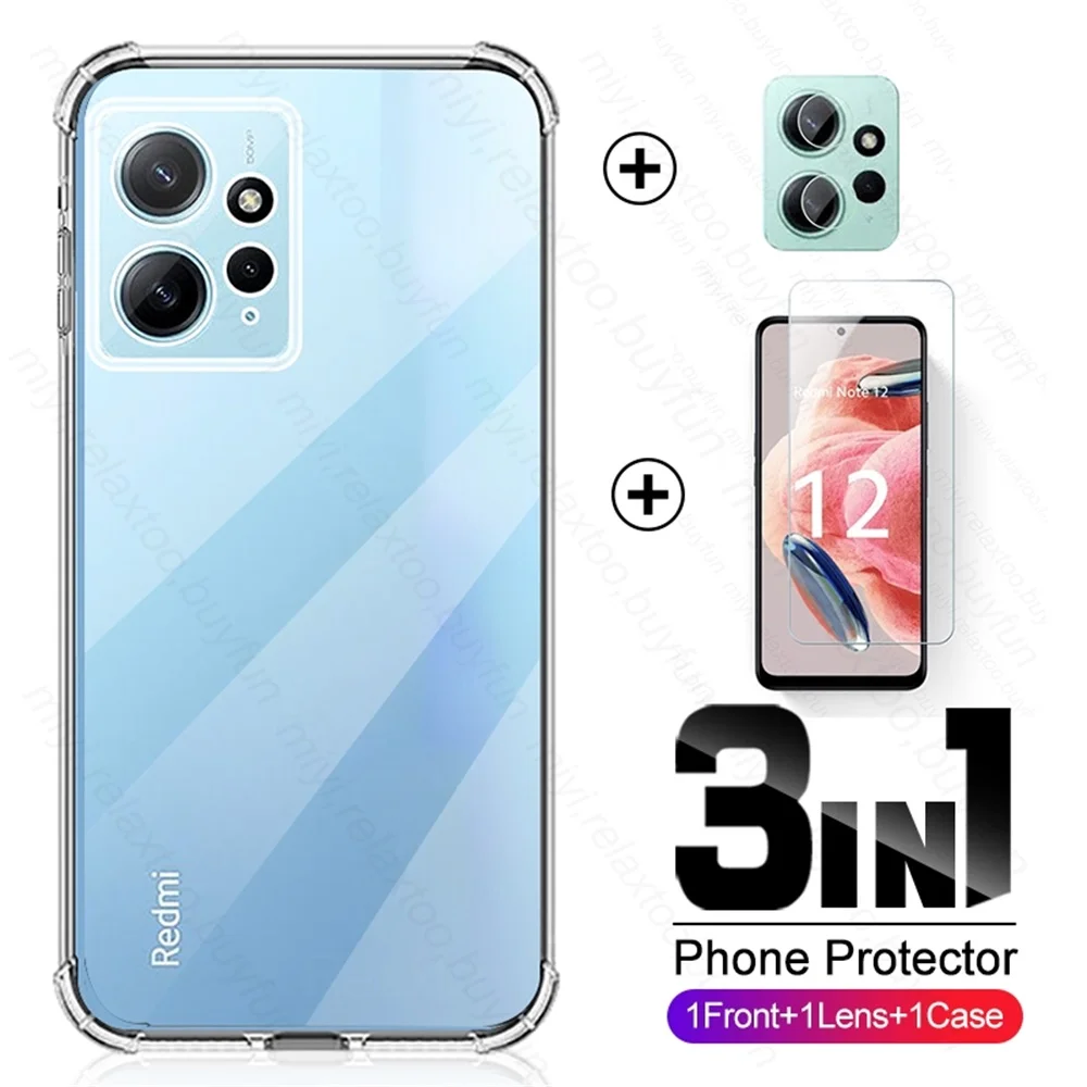 Redmy Note12 4G Case 3In1 Camera Screen Protector Tempered Glass For ...