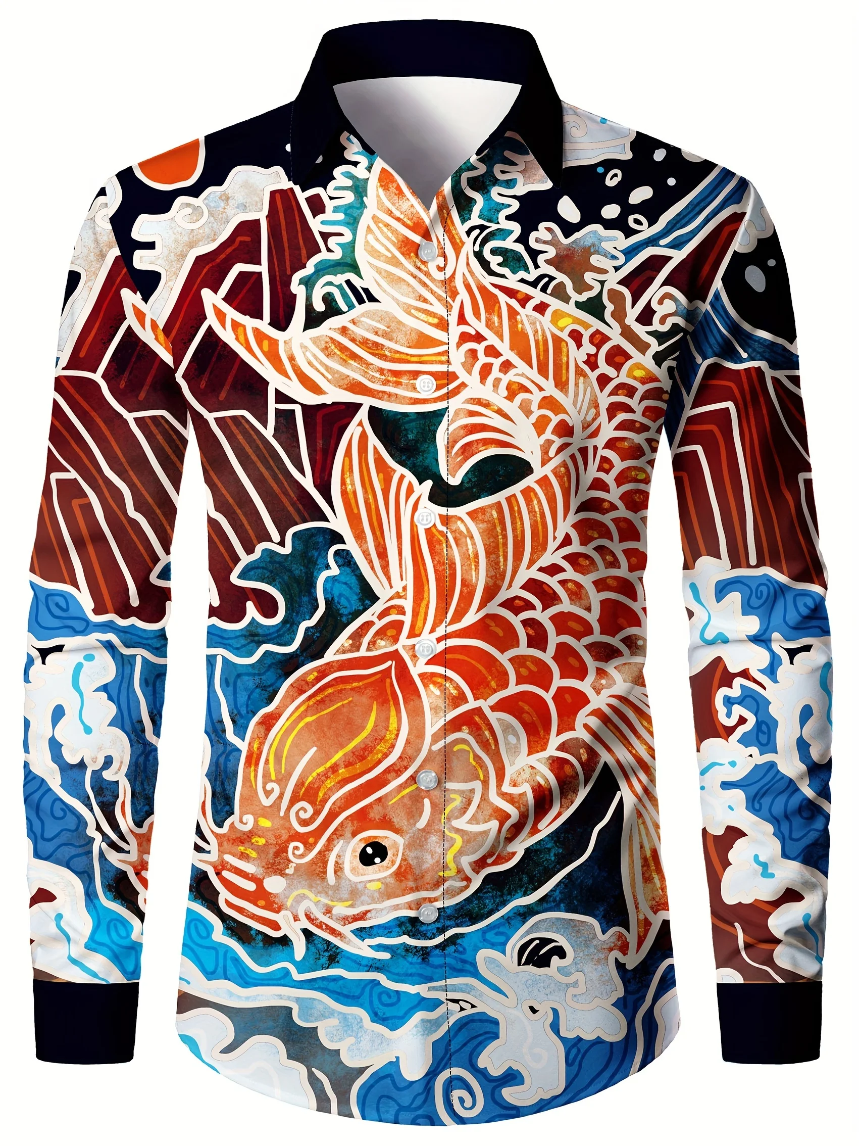 Anime-Carp-And-Cloud-Graphic-Print-Men-s-Novelty-Long-Sleeve-Button-Up ...