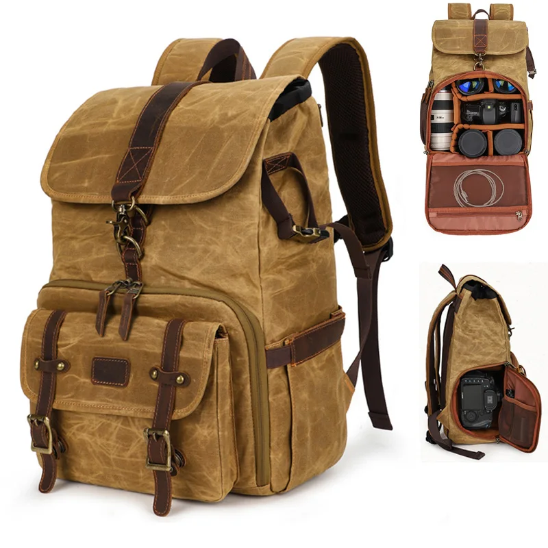 Professional DSLR Camera Backpack Vintage Waterproof Travel Photography ...