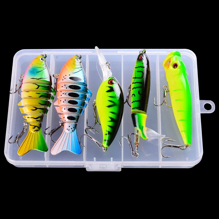 5PCS Jointed Multi Sections Fishing Lure Kit Wobbler Crankbait ...
