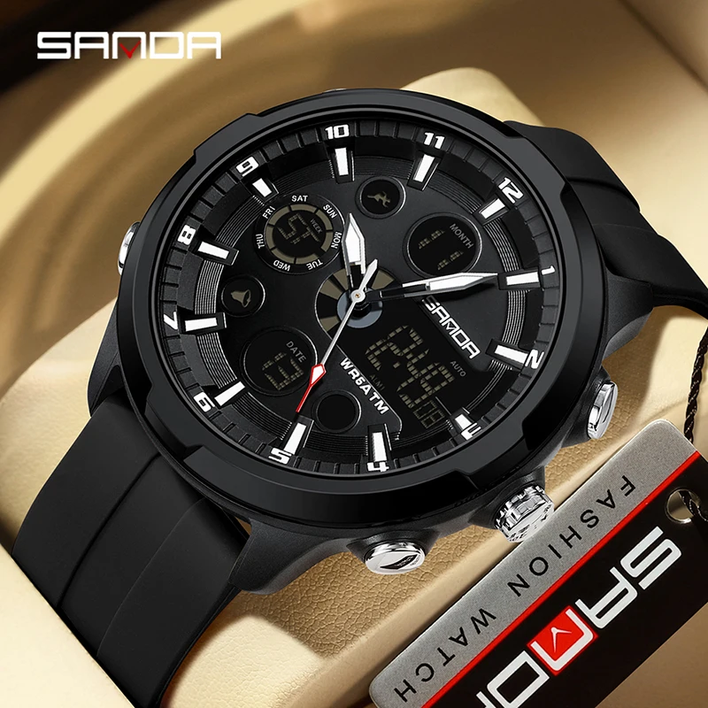 SANDA 9053 Large dial Dual-display Men's Watches Outdoor Sports Clock ...