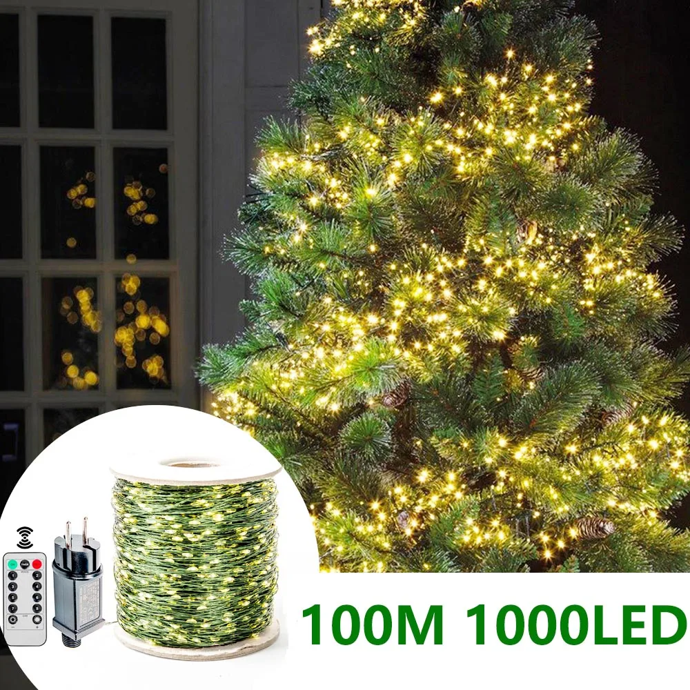 100M-LED-Warm-White-String-Lights-Green-Wire-Fairy-Lights-Garland-For ...