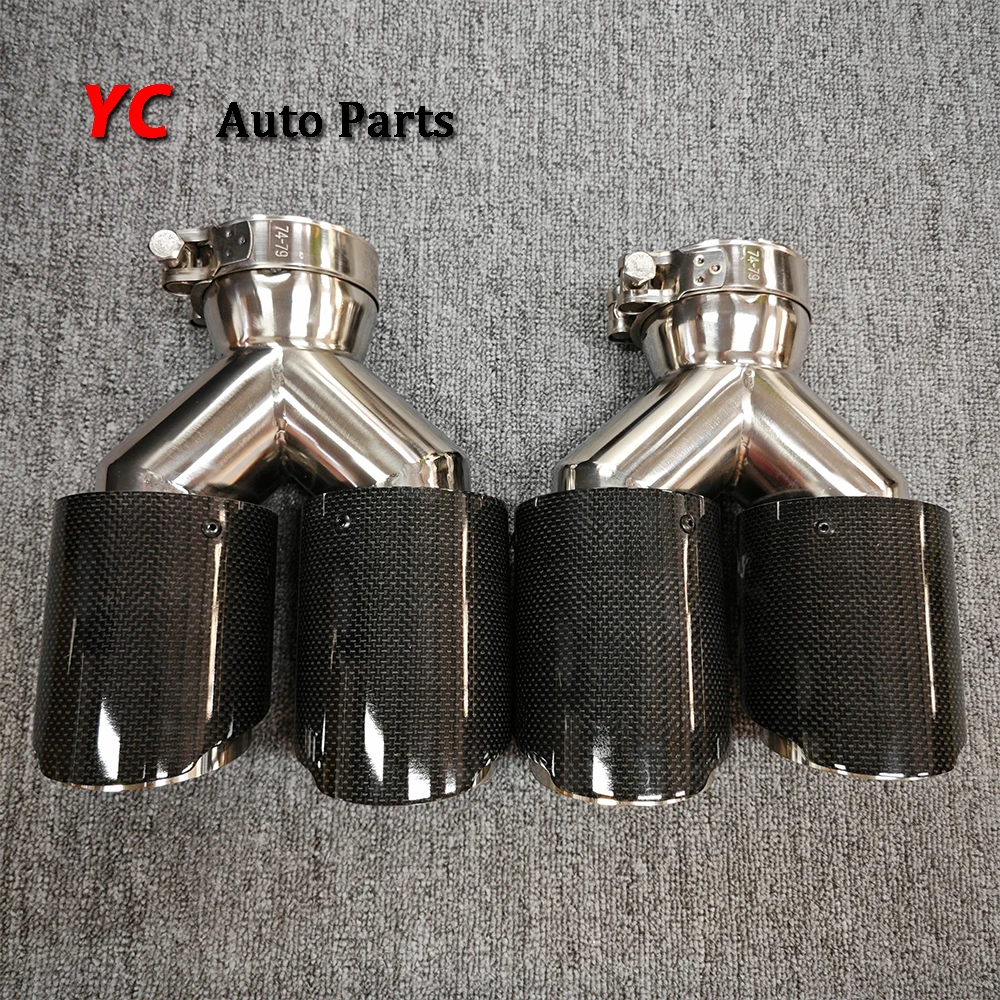 One-Pair-Y-Style-Glossy-Carbon-Stainless-Steel-Exhaust-Dual-tips ...