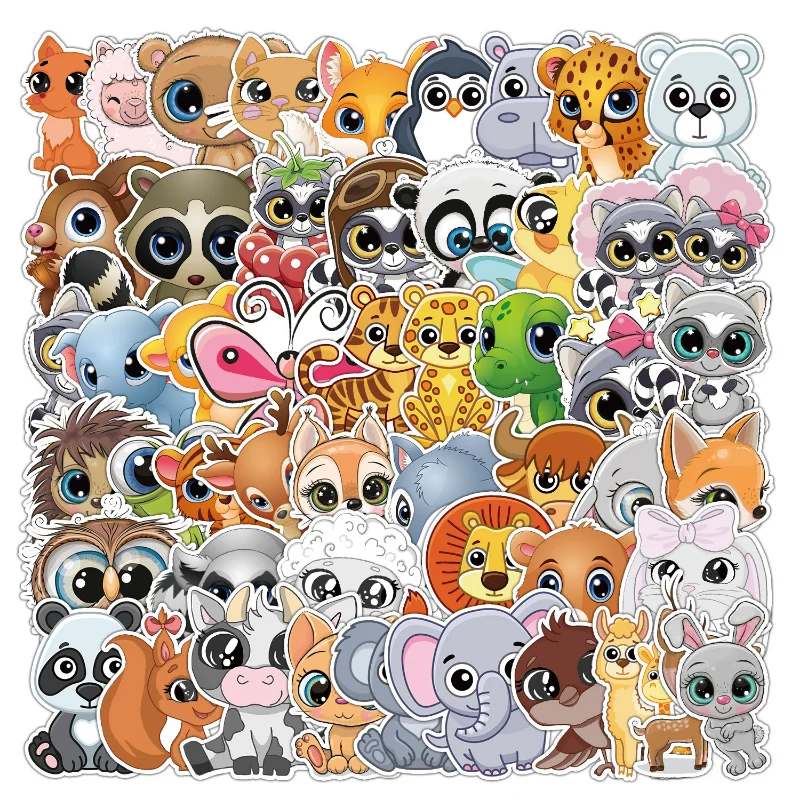 10/25/50pcs Cartoon Big Eyes Animal Stickers for DIY Luggage Water ...