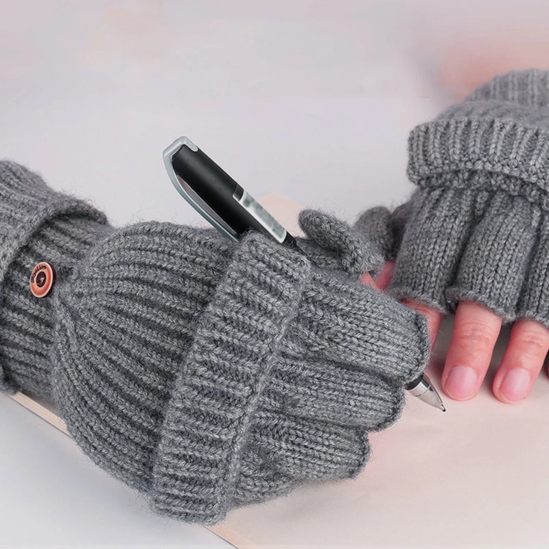 1Pair New Winter Gloves For Women Half Finger Warm Windproof Knitted ...