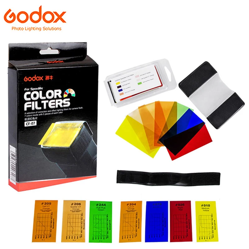 Godox CF-07 Universal 35 Pieces Speedlite Color Filter Kit Photo Gels Filters Set for Canon ...