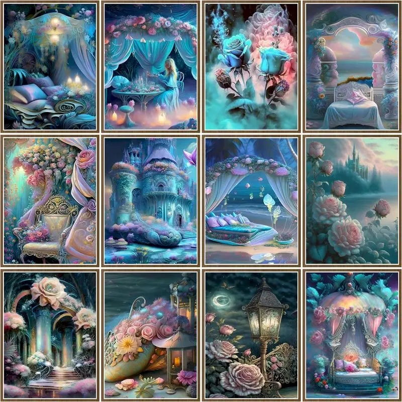 CHENISTORY-Oil-Painting-By-Number-Fantasy-Bedroom-Landscape-Wall-Art ...