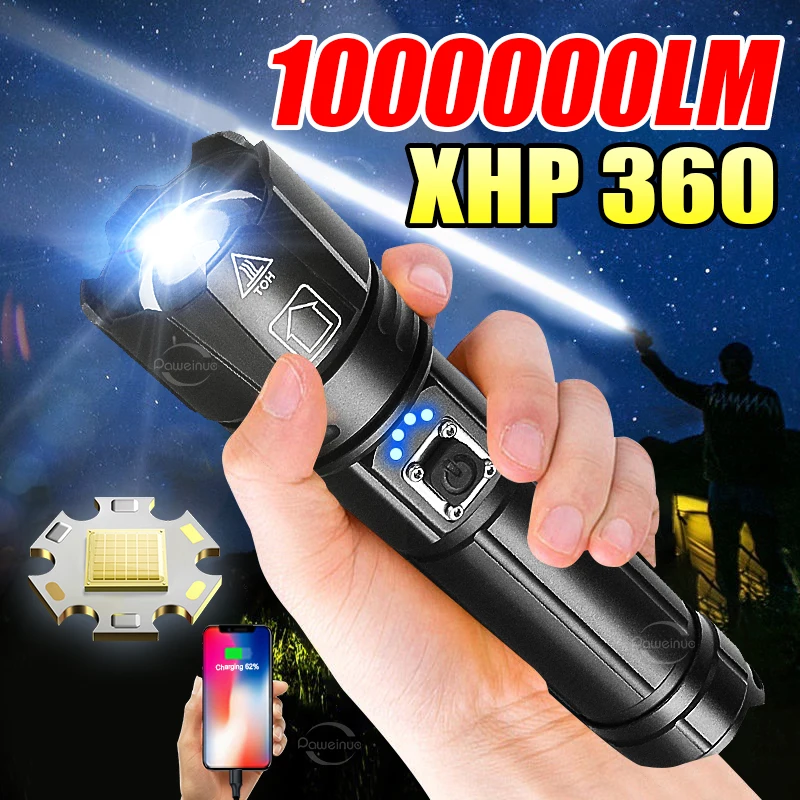 Newest-Rechargeable-Flashlight-XHP360-1000000LM-Most-Powerful-Torch ...