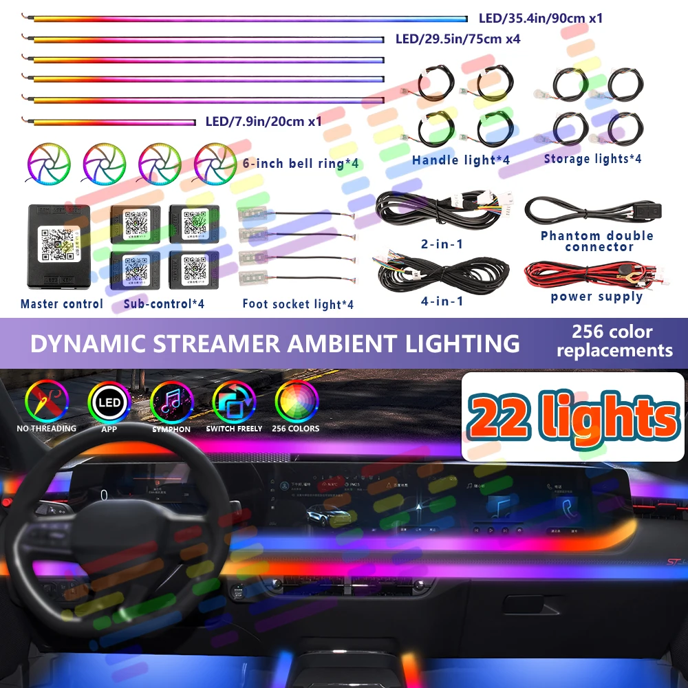 Car-Colorful-Acrylic-Ambient-Lights-App-64-RGB-LED-Remote-ControlAuto ...