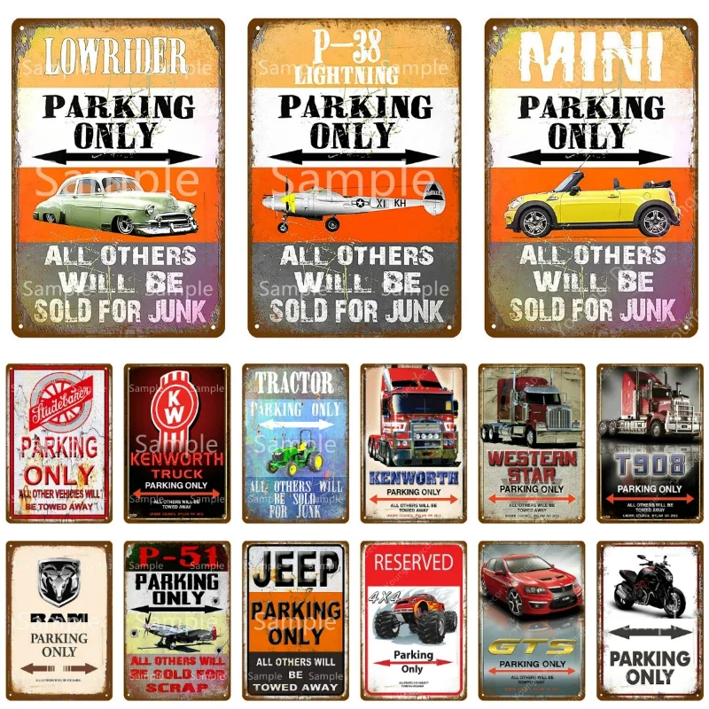 Warning Bus Truck Mini Car Tractor Parking Only Plaque Tin Sign Vintage ...