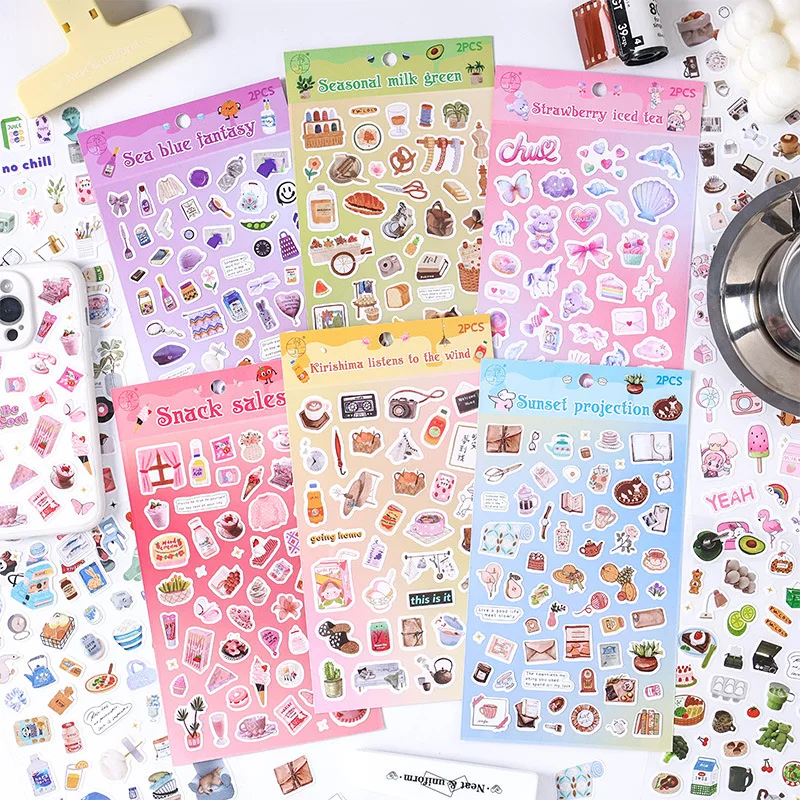 2-pcs-Kawaii-Small-label-Stickers-aesthetic-Decorative-Stick-Labels ...