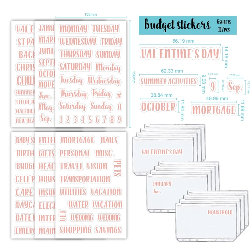6/4 Sheets Cash Envelope Label Sticker Budget Cash Envelope Stickers ...