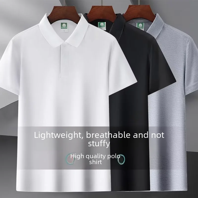 Summer-Trendy-Polo-Shirt-Men-s-Short-Sleeves-Solid-Color-Casual-Lapel-T ...