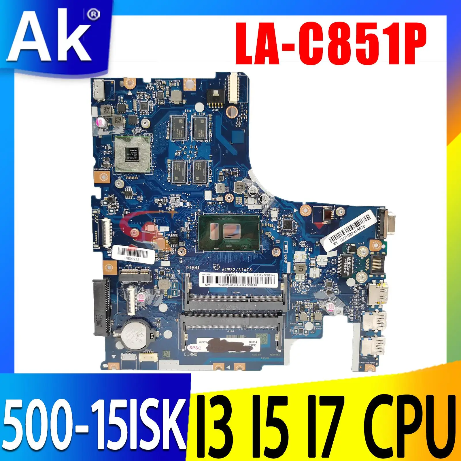 LA-C851P Motherboard For Lenovo 500-15ISK Laptop Motherboard Mainboard CPU I3-6100U I5-6200U I7 ...