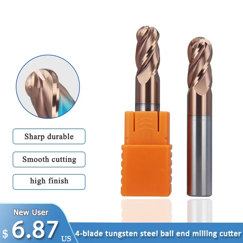 AZZKOR HRC55 4 Blades Ball Nose End Mill CNC Machine Tungsten steel Milling Cutter For ...