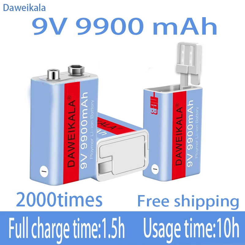 9V 9900mAh USB rechargeable Li-Ion battery is suitable for camera and ...