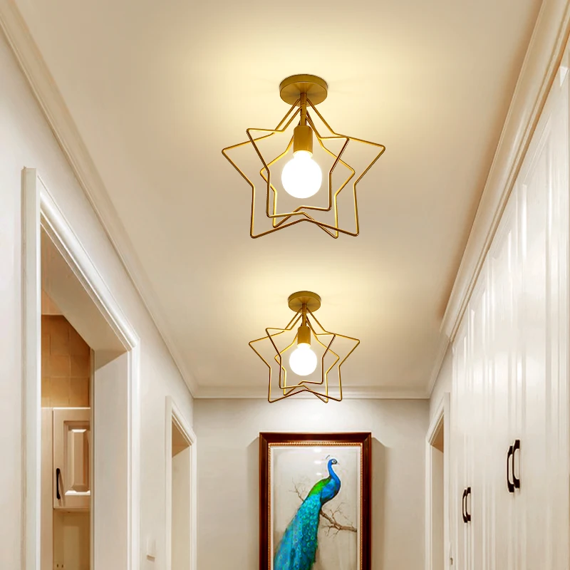 Retro-Pentagram-Iron-Ceiling-Light-Creative-circle-E27-Black-Gold ...