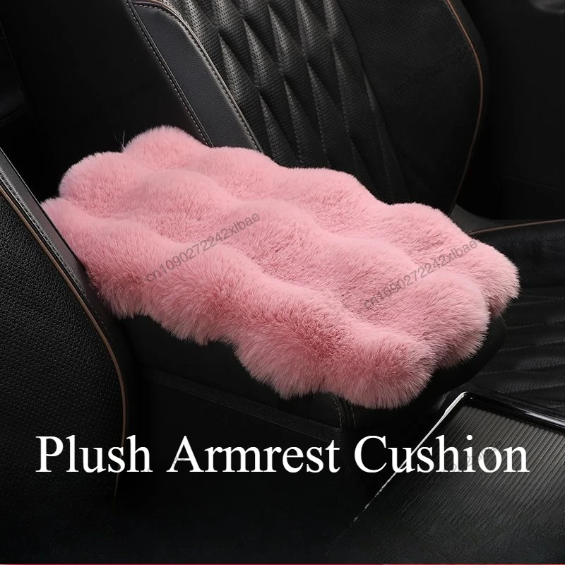 Car Armrest Box Cover with Imitation Mink Rabbit Fur Universal Fit for ...