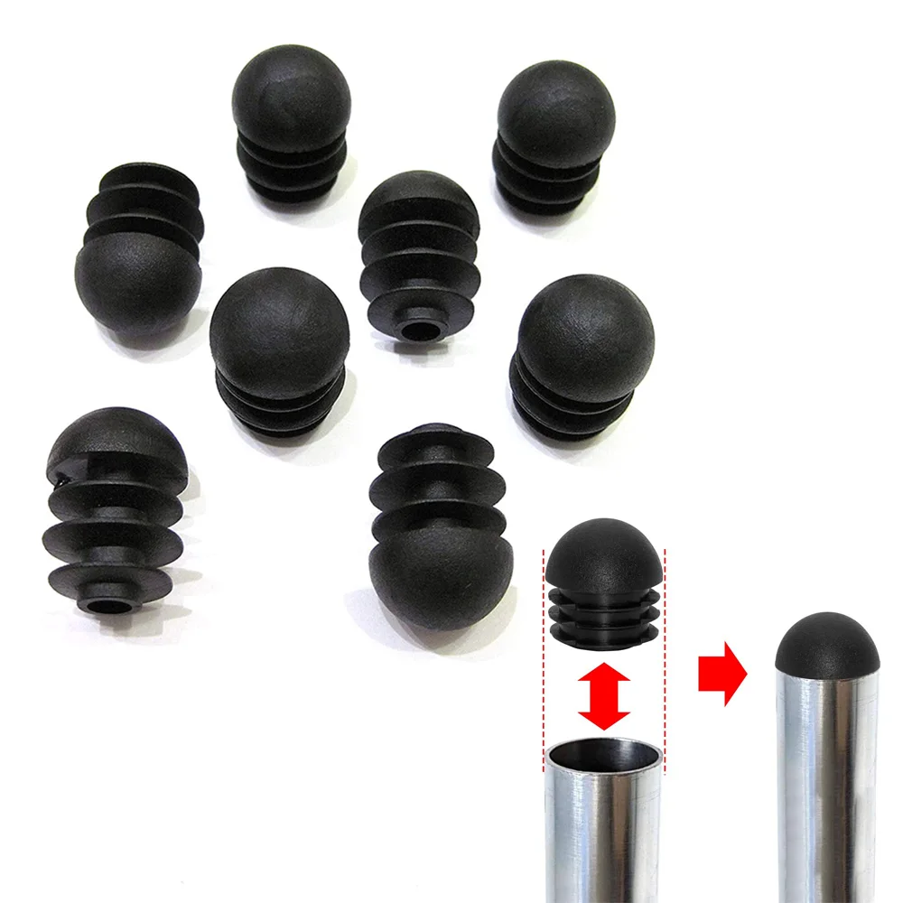 10pcs Furniture Steel Pipe Round Rubber Insert Plug Black End Caps Tube ...