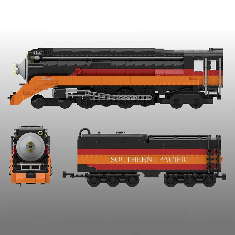 MOC Creative Black Orange Steam Power Train Daylight Assembly Building ...