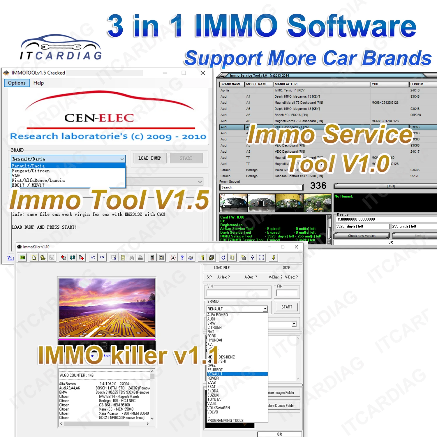 3 in 1 Software IMMO TOOL v1.5 Car Repair Software immo off edc15 edc16 ...