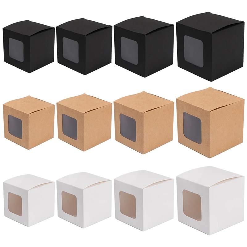 30-50pcs-Square-Kraft-Paper-Gift-Boxes-With-Transparent-Window-For ...